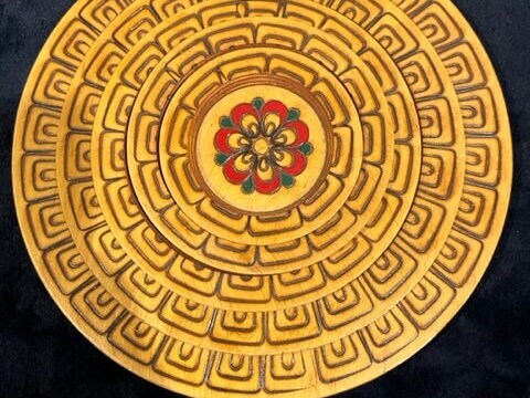 Vintage Polish Pyrography Art Wall Plates 5 Piece Red Green and Brown ...