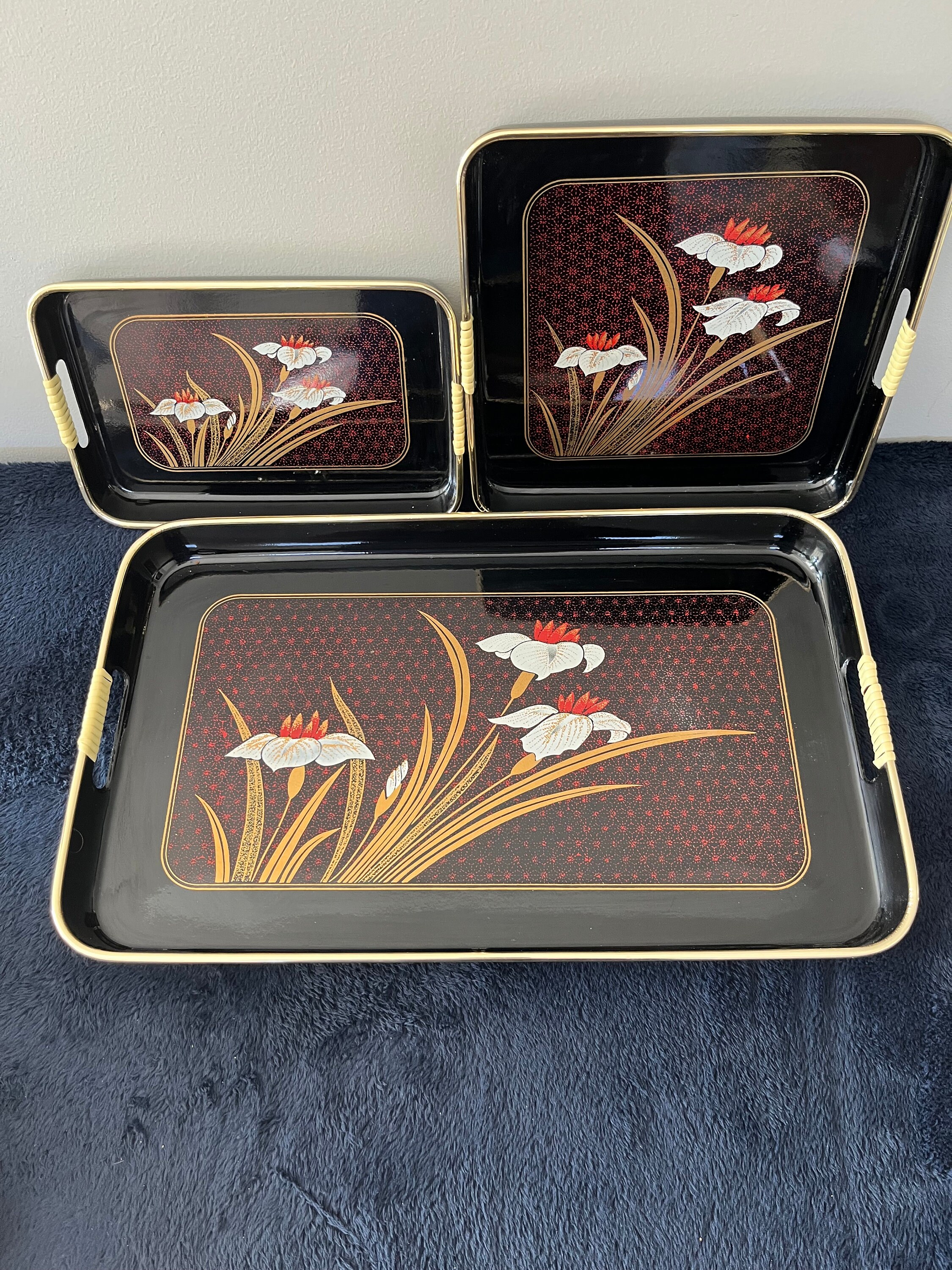 Set of 3 Vintage/mcm Japanese Lacquerware Floral Nesting Trays - Etsy