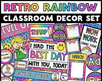 90s Retro Rainbow Calendar Math Set | Classroom Decor - Etsy