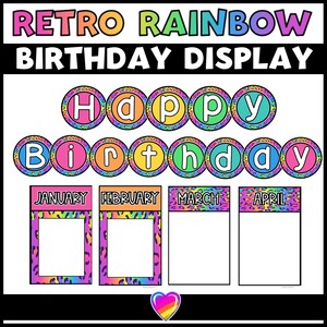 90s Retro Rainbow Editable Birthday Bulletin Board | Classroom Decor - Etsy