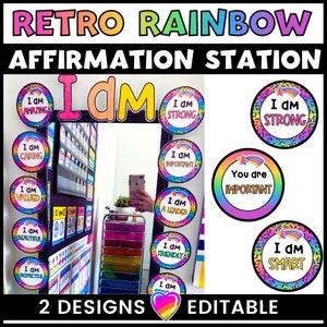 90s Retro Rainbow Editable Affirmation Station | Classroom Decor - Etsy