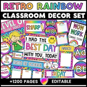 90s Retro Rainbow Classroom Decor Bundle - Etsy