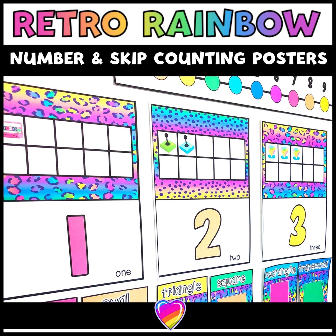 90s Retro Rainbow Classroom Number and Skip Counting Posters ...