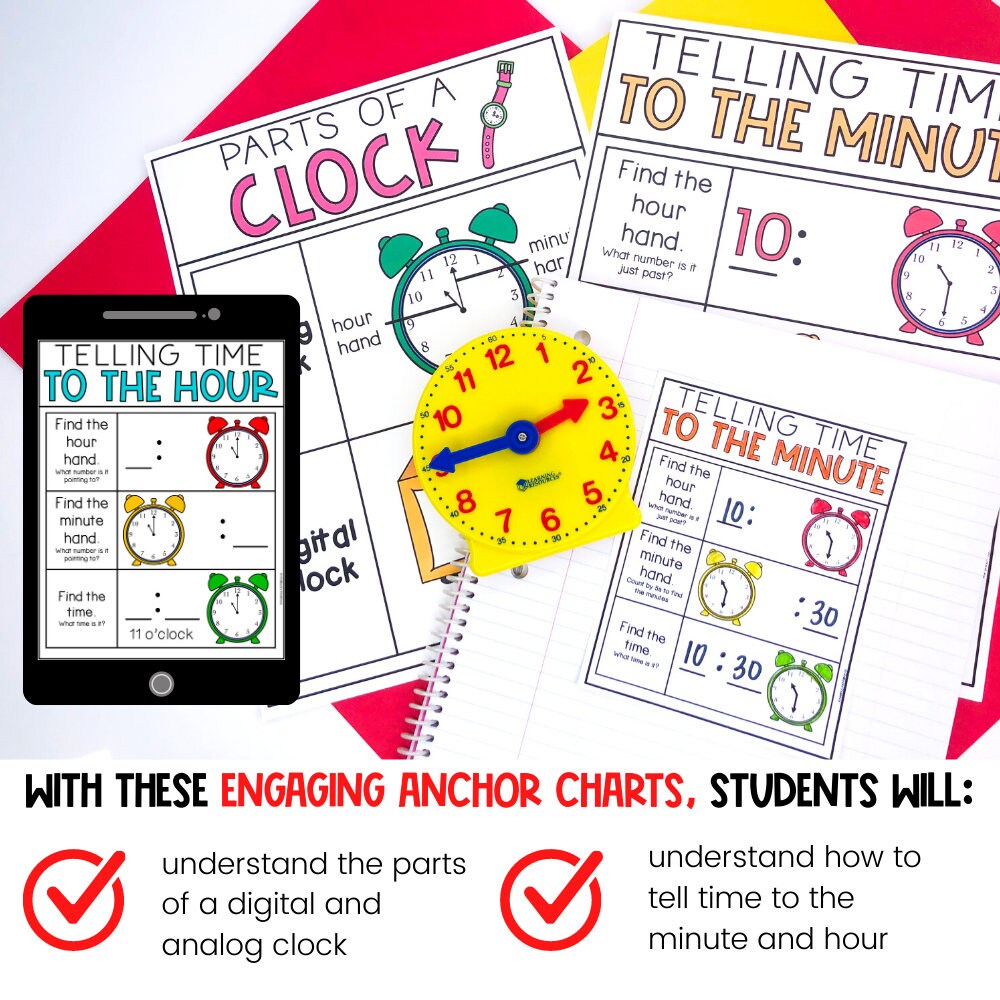 Telling Time Anchor Charts: Hour & Minute Classroom Posters (digital ...