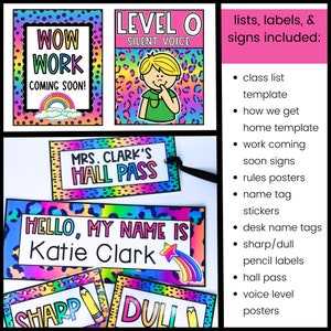90s Retro Rainbow Editable Signs and Labels Name Tags Voice Level ...