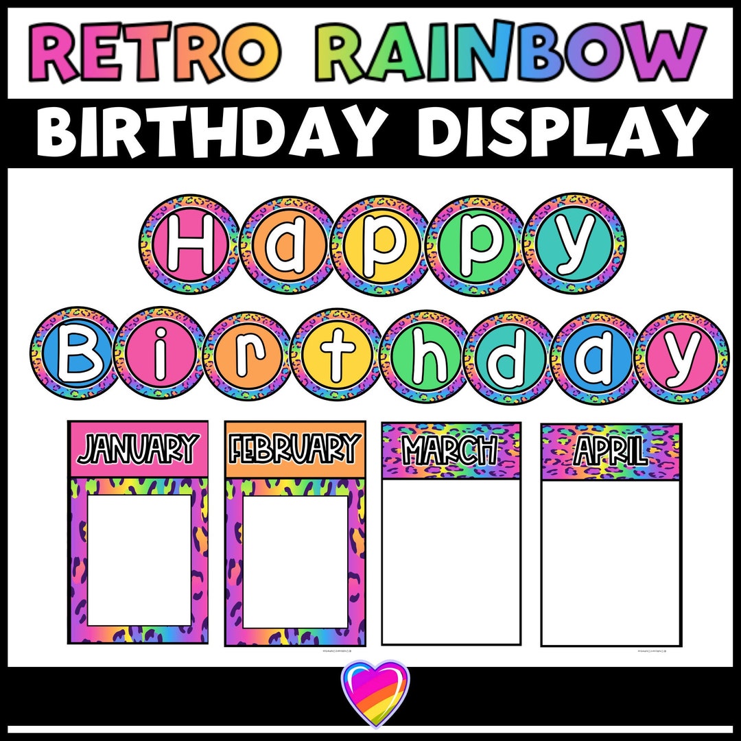 90s Retro Rainbow Editable Birthday Bulletin Board | Classroom Decor - Etsy
