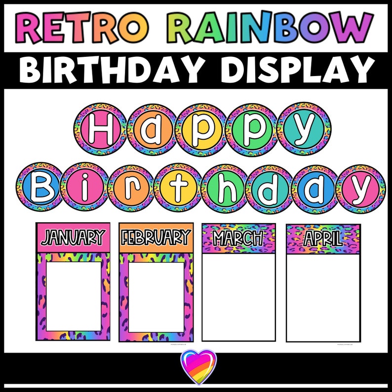 90s Retro Rainbow Editable Birthday Bulletin Board | Classroom Decor - Etsy
