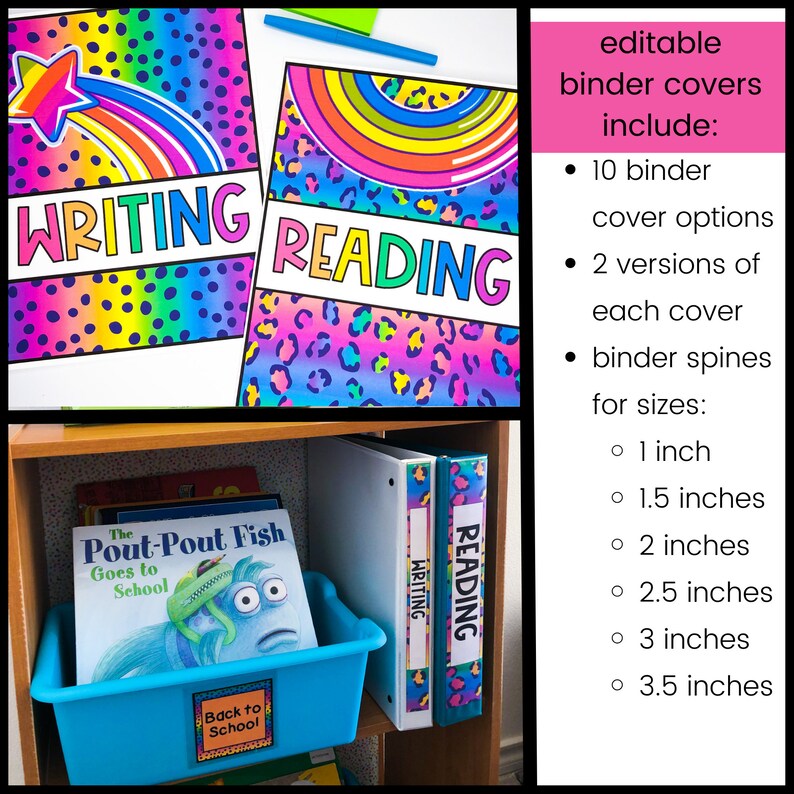 90s Retro Rainbow Editable Binder Covers and Spines | Classroom Decor ...