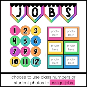 90s Retro Rainbow Editable Classroom Job Bulletin Board | Classroom ...