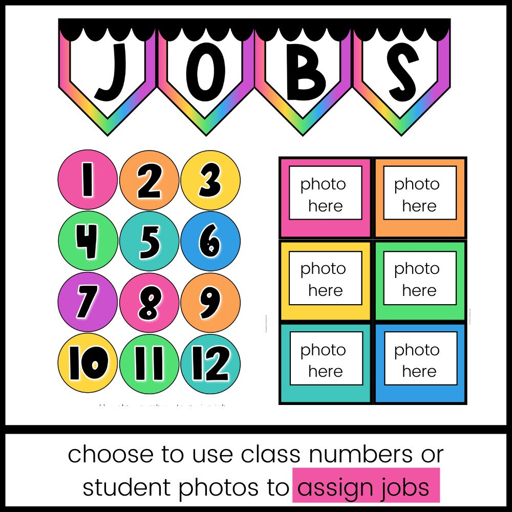 90s Retro Rainbow Editable Classroom Job Bulletin Board | Classroom ...