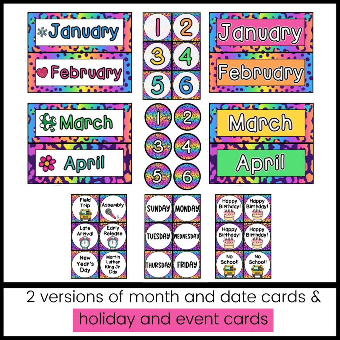 90s Retro Rainbow Calendar Math Set | Classroom Decor - Etsy