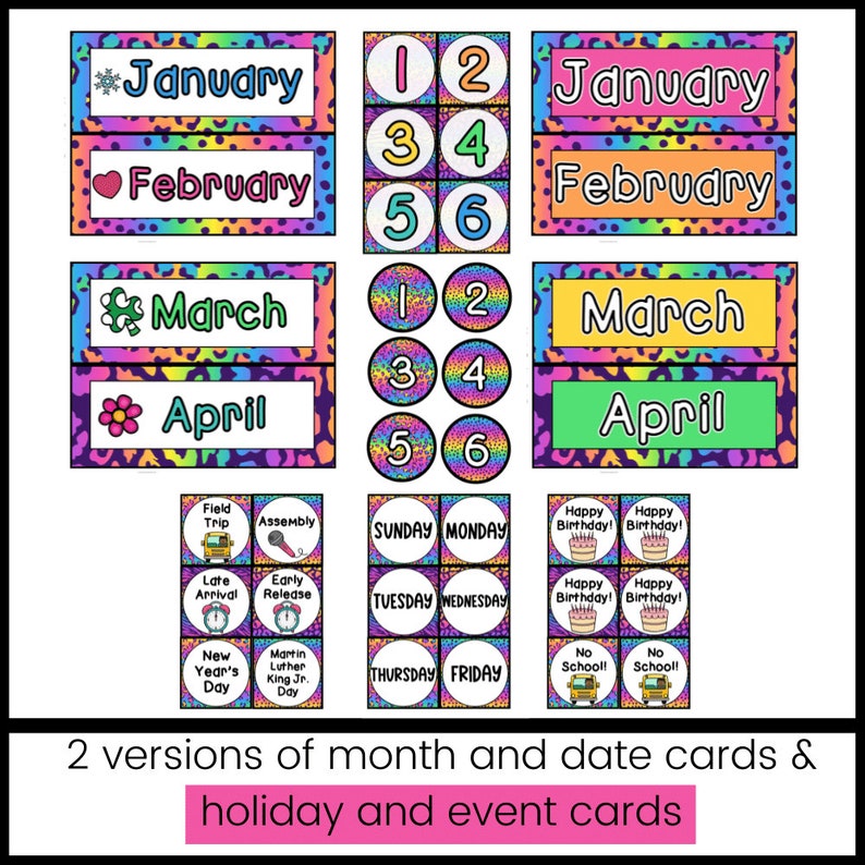 90s Retro Rainbow Calendar Math Set | Classroom Decor - Etsy