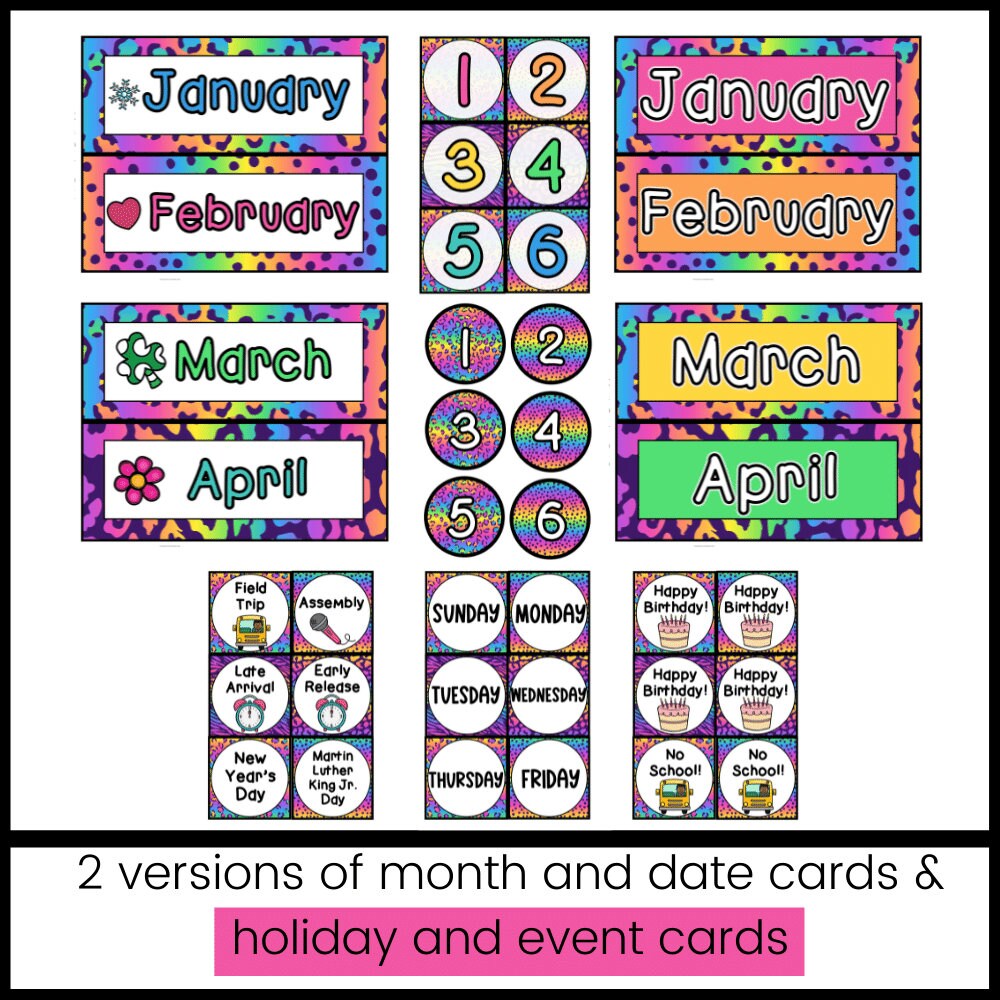 90s Retro Rainbow Calendar Math Set | Classroom Decor - Etsy