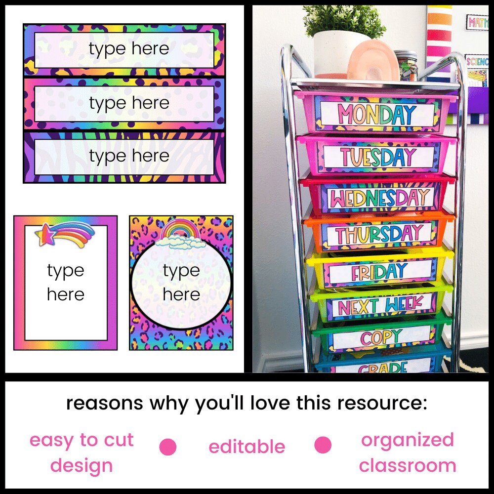 90s Retro Rainbow Editable Classroom Labels | Classroom Decor - Etsy