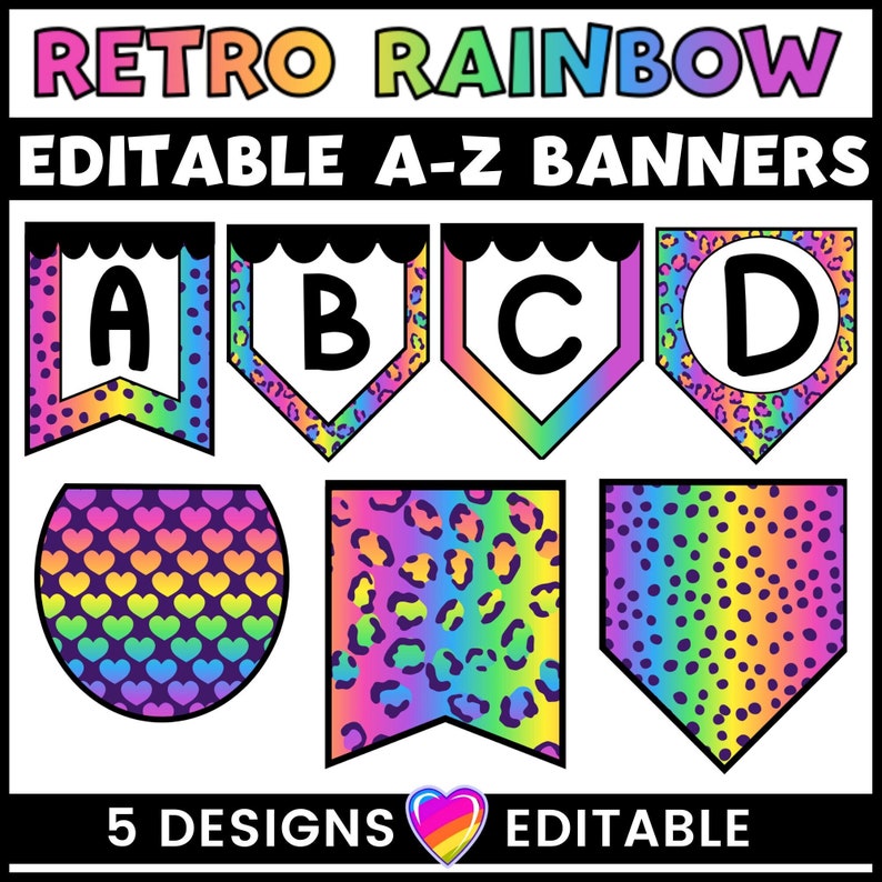 90s Retro Rainbow Editable A-Z Bulletin Board Banners | Classroom Decor ...