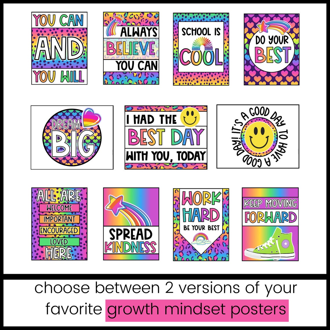 90s Retro Rainbow Inspirational Growth Mindset Posters | Classroom ...