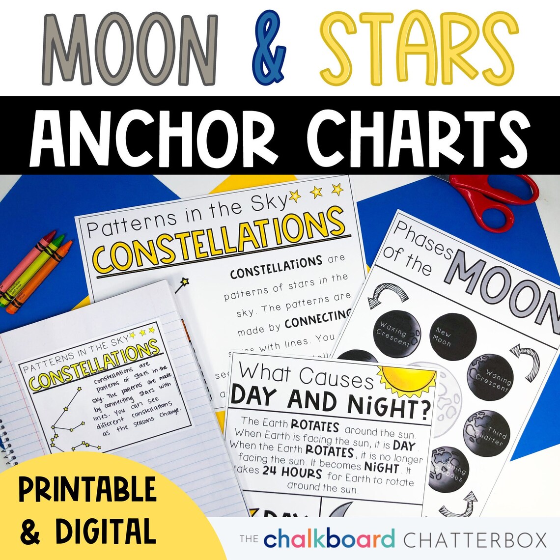 Phases of the Moon and Day and Night Anchor Charts for First and Second ...