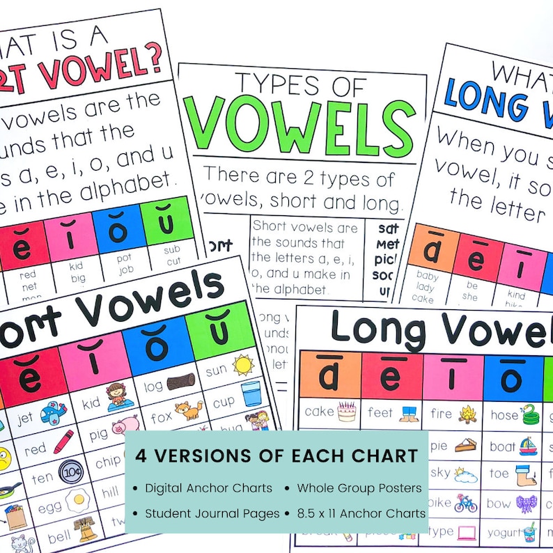 Short and Long Vowel Phonics Anchor Charts and Classroom Posters - Etsy