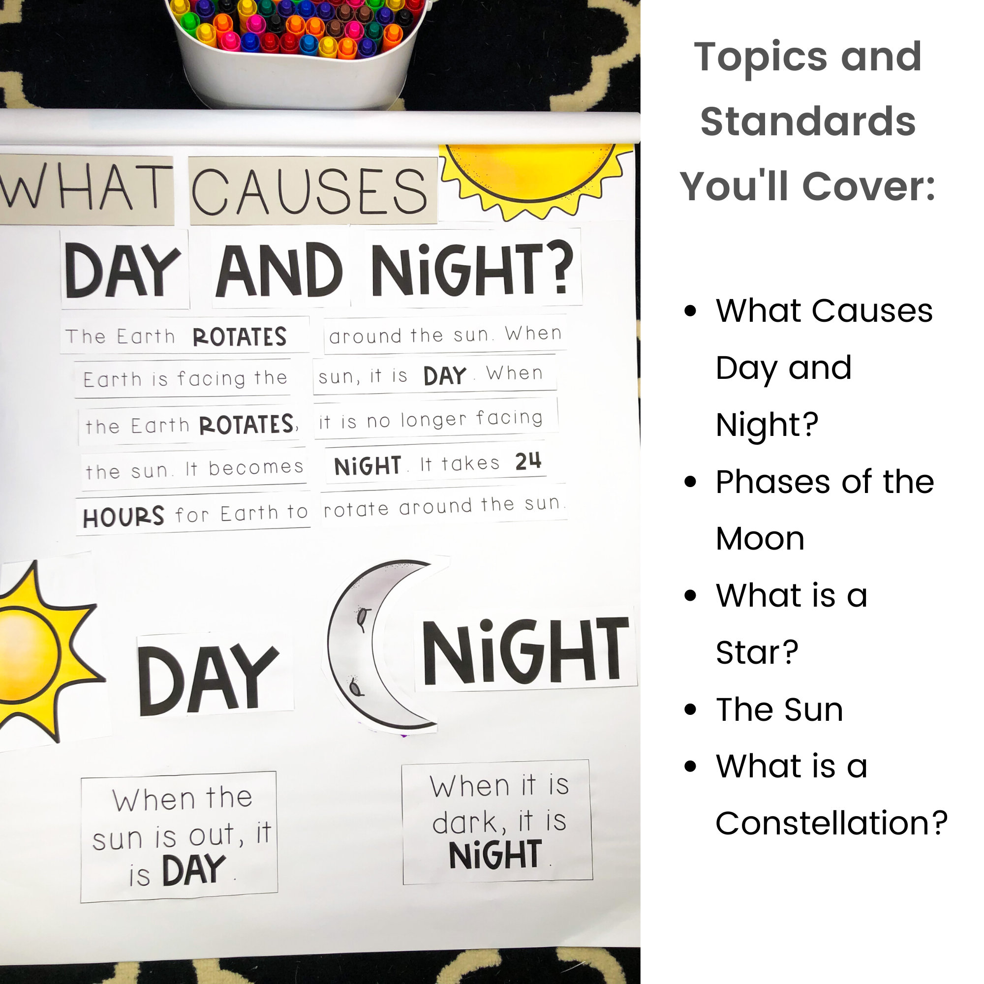 Phases of the Moon and Day and Night Anchor Charts for First and Second ...