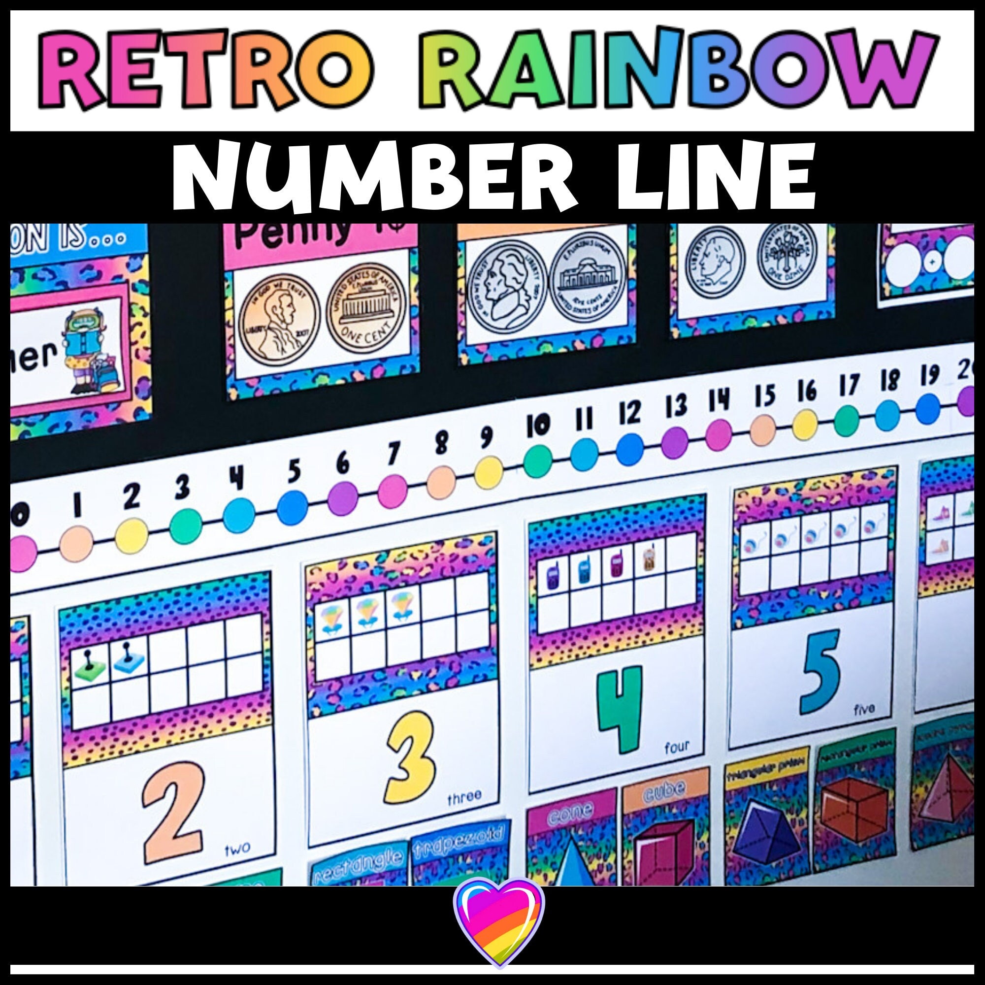 90s Retro Rainbow Classroom Number Line | 0-20 0-50 0-100 0-120 ...
