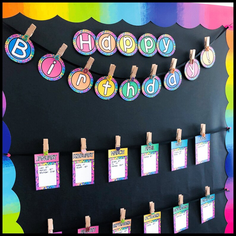 90s Retro Rainbow Editable Birthday Bulletin Board | Classroom Decor - Etsy