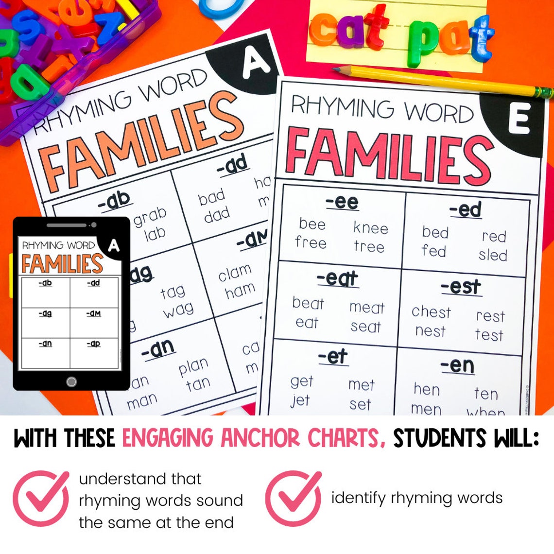 Rhyming Word Family Phonics Anchor Charts and Classroom Posters - Etsy