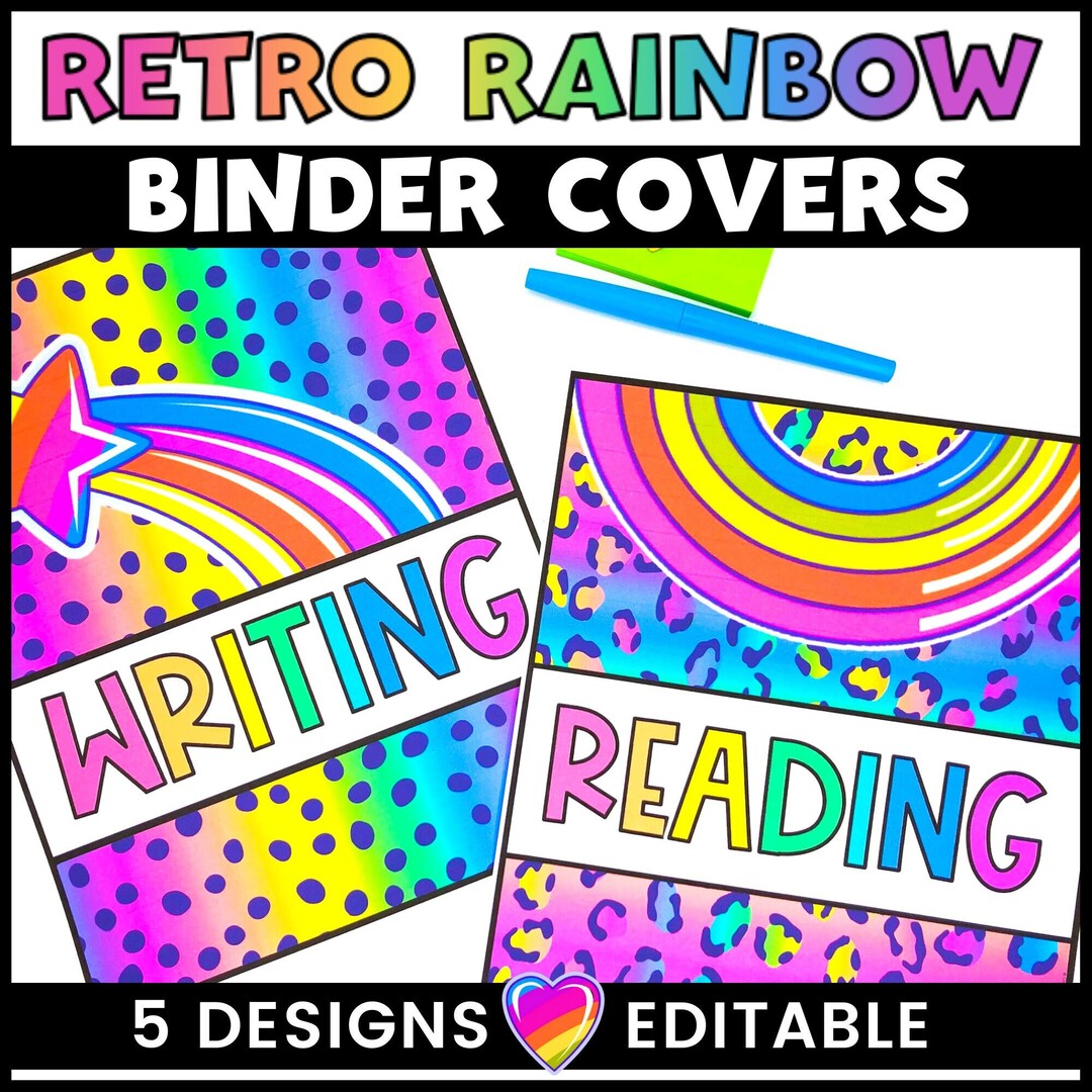 90s Retro Rainbow Editable Binder Covers and Spines | Classroom Decor ...