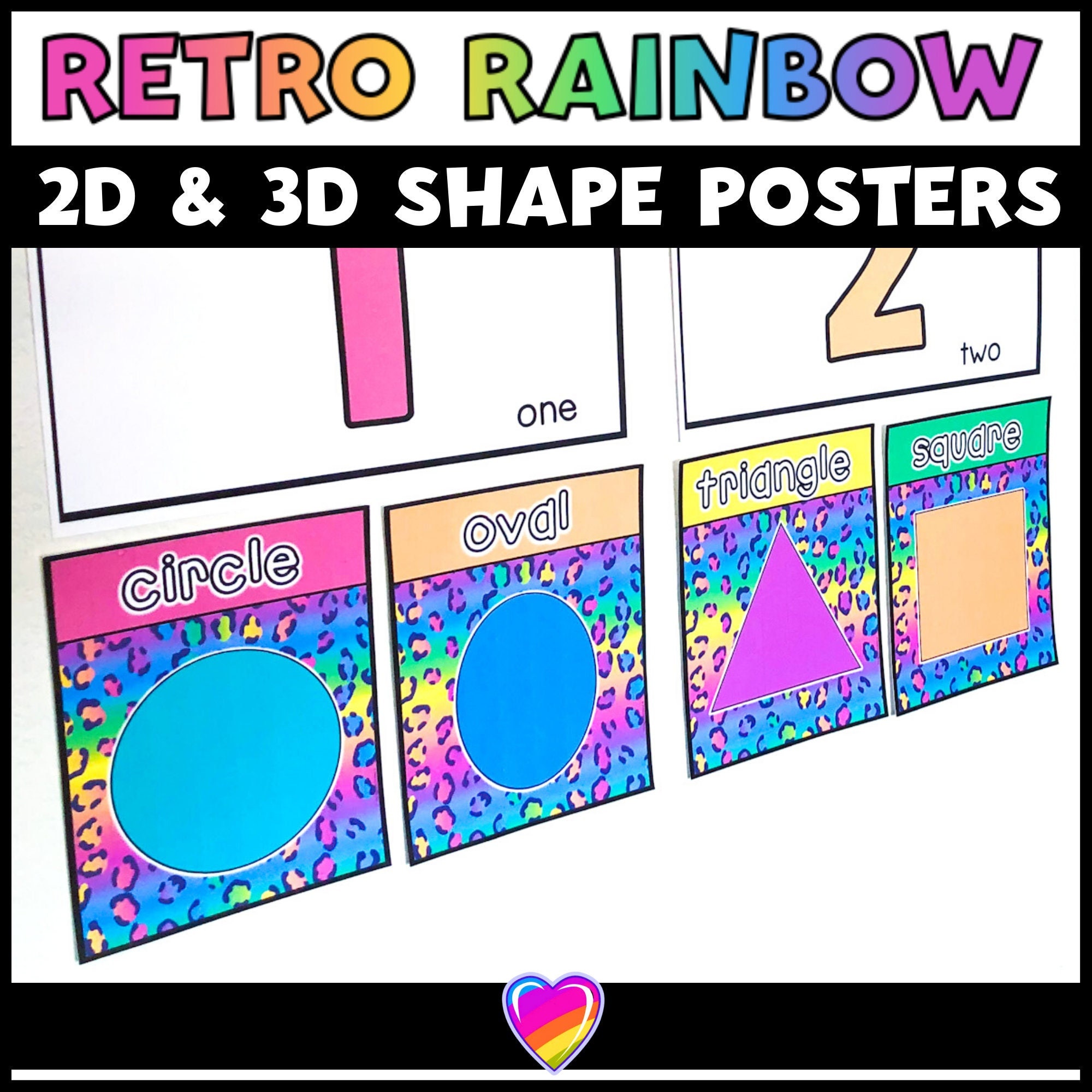 90s Retro Rainbow 2D and 3D Shape Posters | Classroom Decor - Etsy