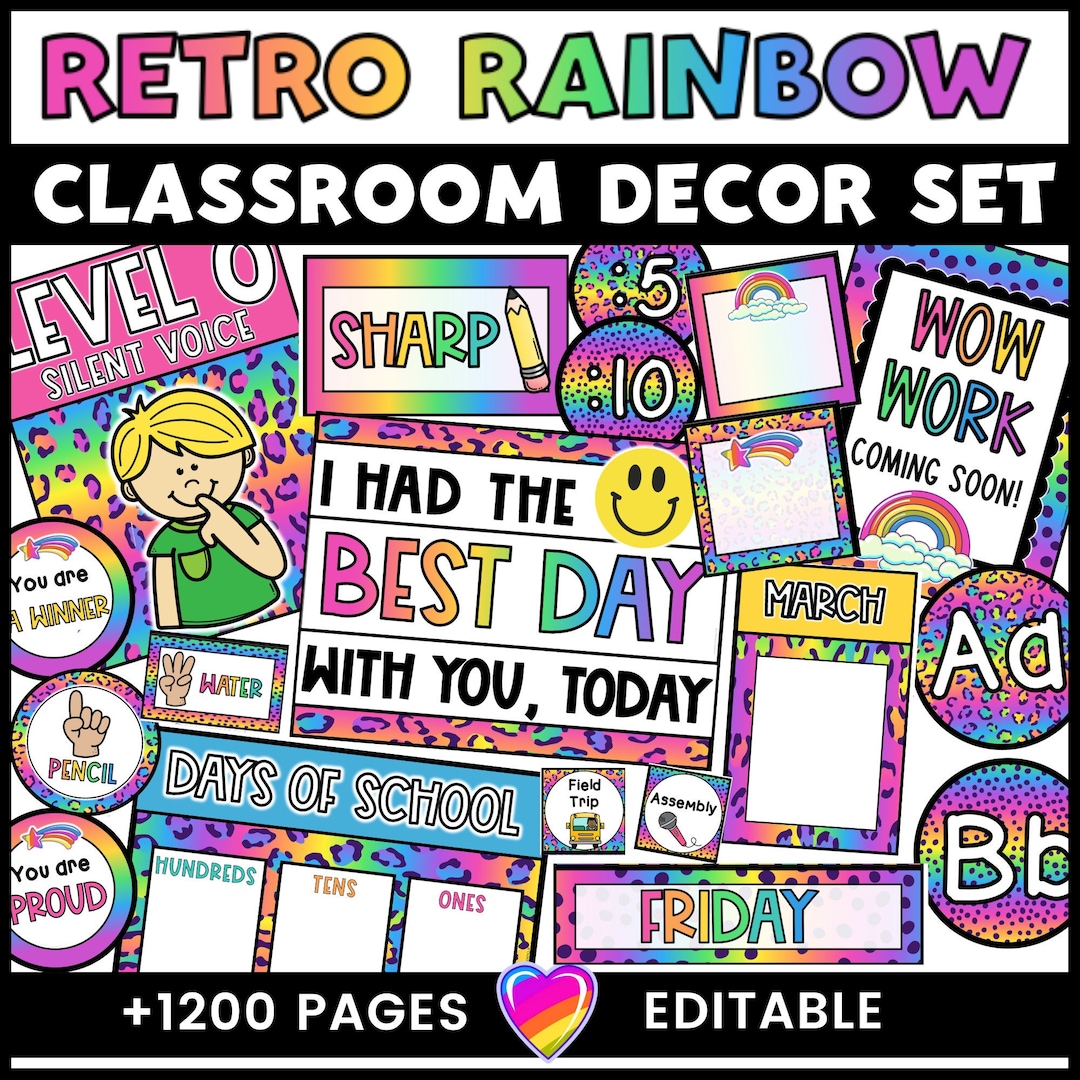 90s Retro Rainbow Classroom Decor Bundle - Etsy
