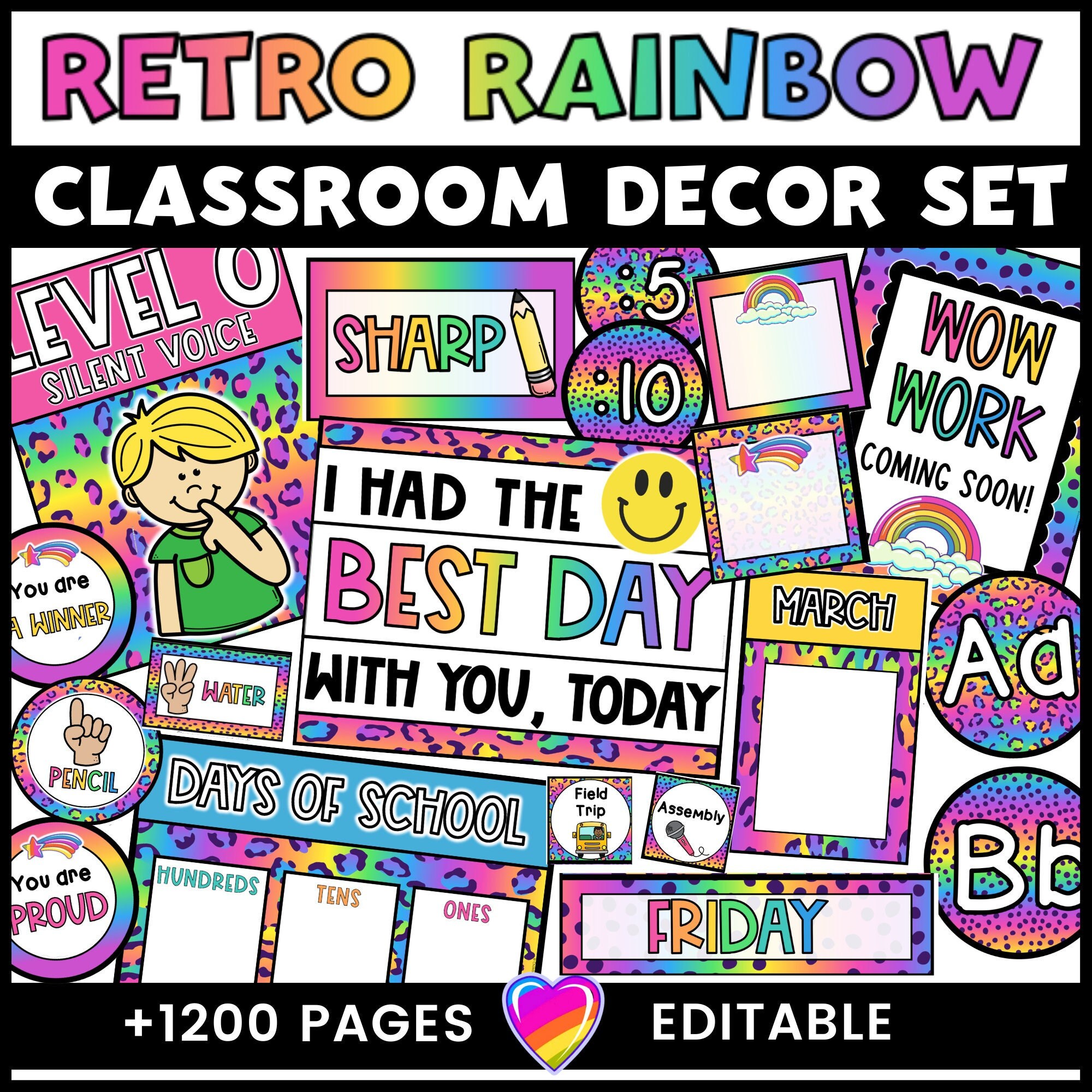 90s Retro Rainbow Classroom Decor Bundle - Etsy
