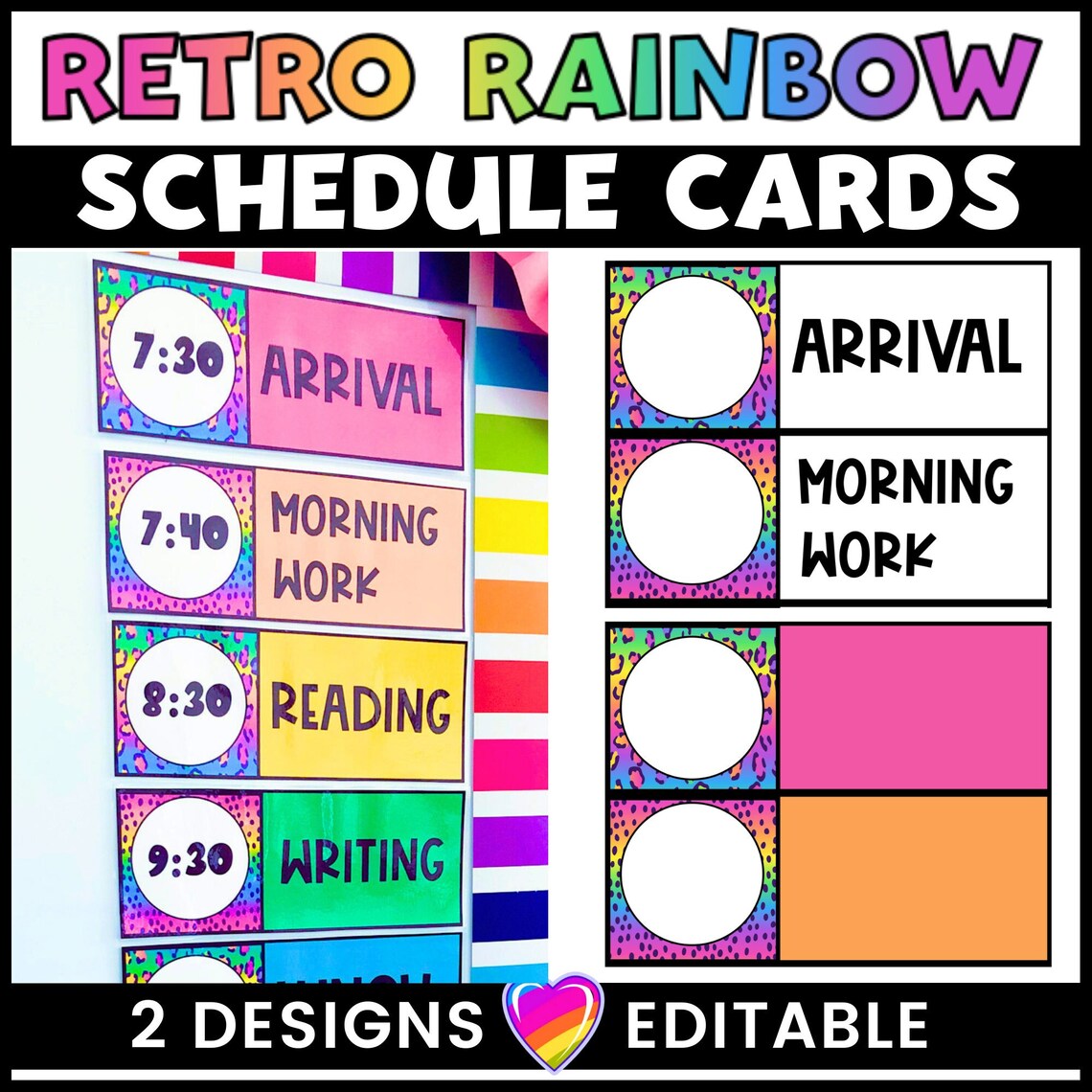 90s Retro Rainbow Editable Classroom Schedule Cards | Classroom Decor ...