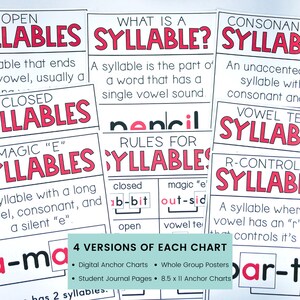 Syllable Division Rules Phonics Anchor Charts and Classroom Posters - Etsy
