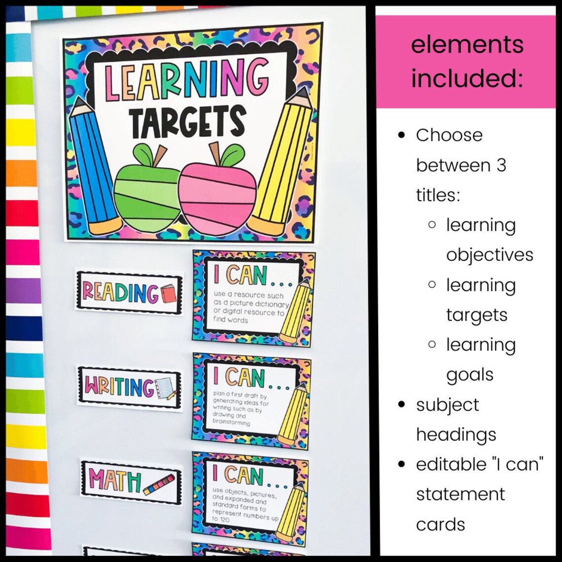 90s Retro Rainbow Editable Learning Objectives Bulletin Board ...