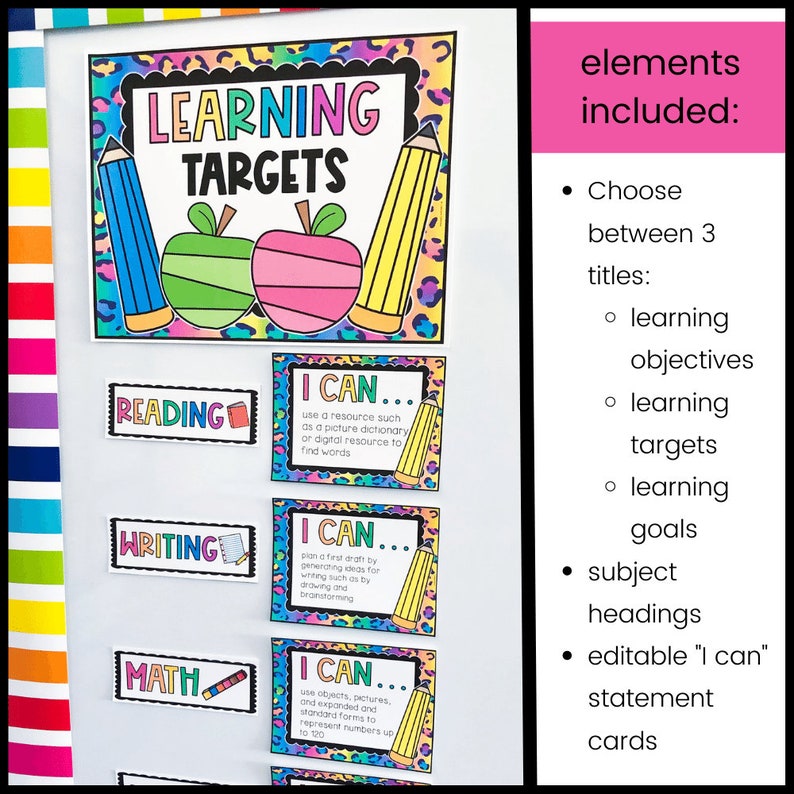 90s Retro Rainbow Editable Learning Objectives Bulletin Board ...