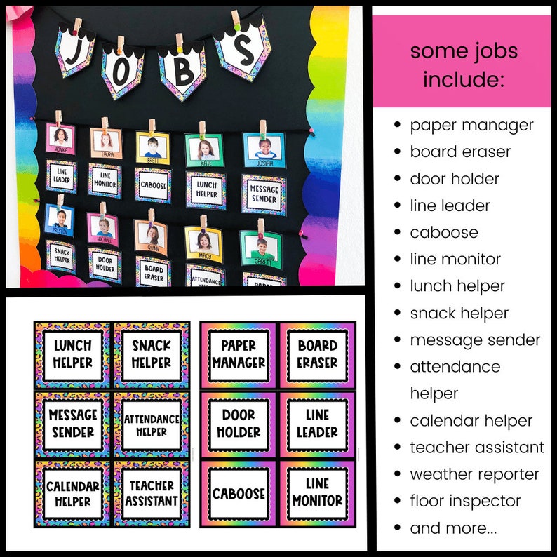90s Retro Rainbow Editable Classroom Job Bulletin Board | Classroom ...