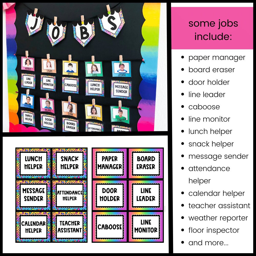90s Retro Rainbow Editable Classroom Job Bulletin Board | Classroom ...