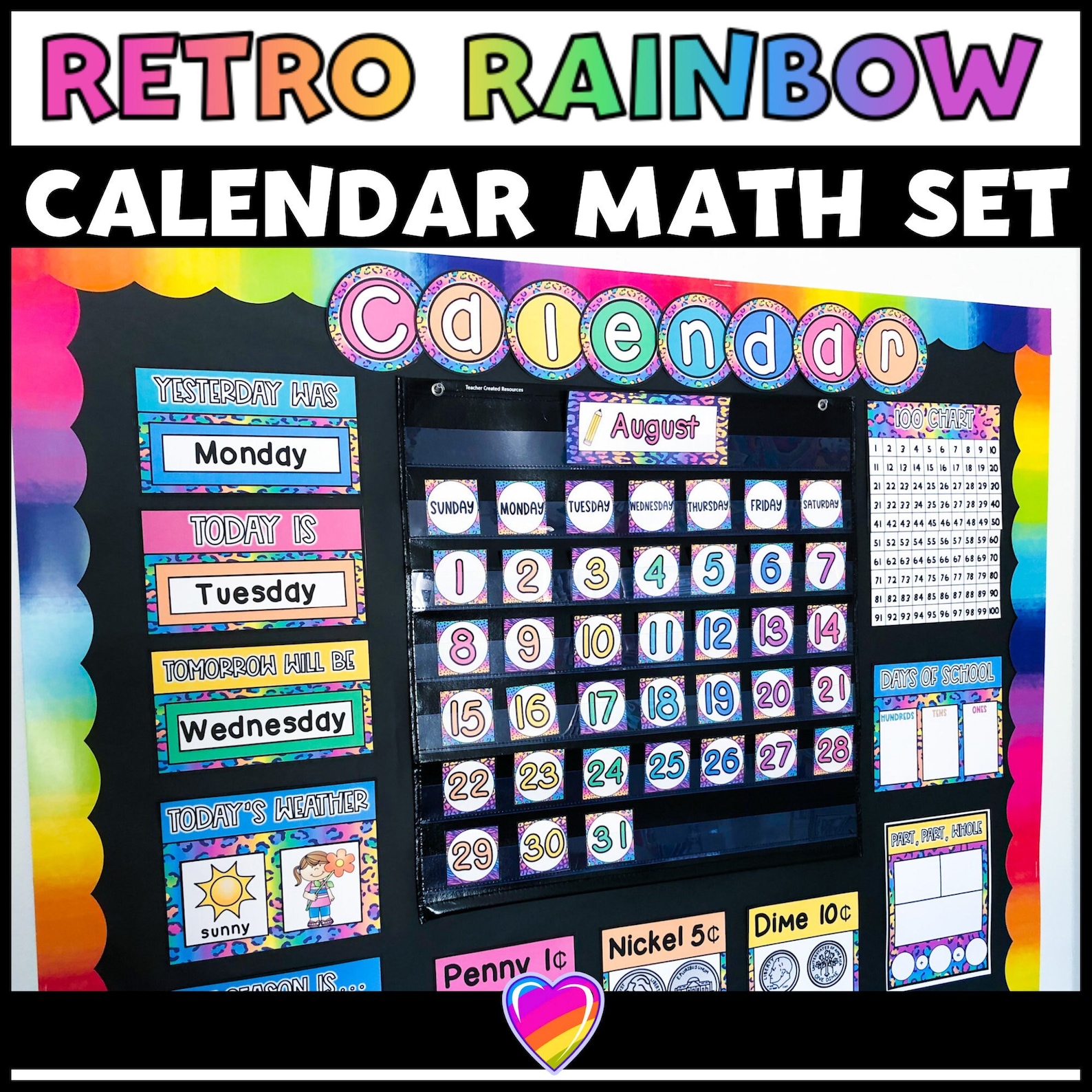 90s Retro Rainbow Calendar Math Set | Classroom Decor - Etsy