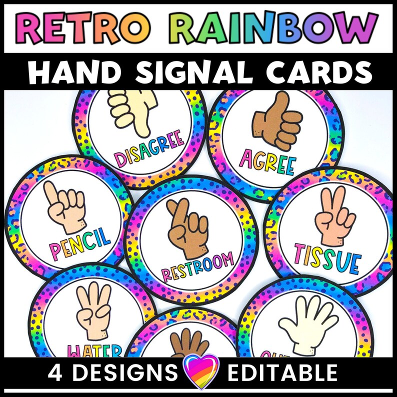 90s Retro Rainbow Editable Hand Signal Posters | Classroom Decor - Etsy