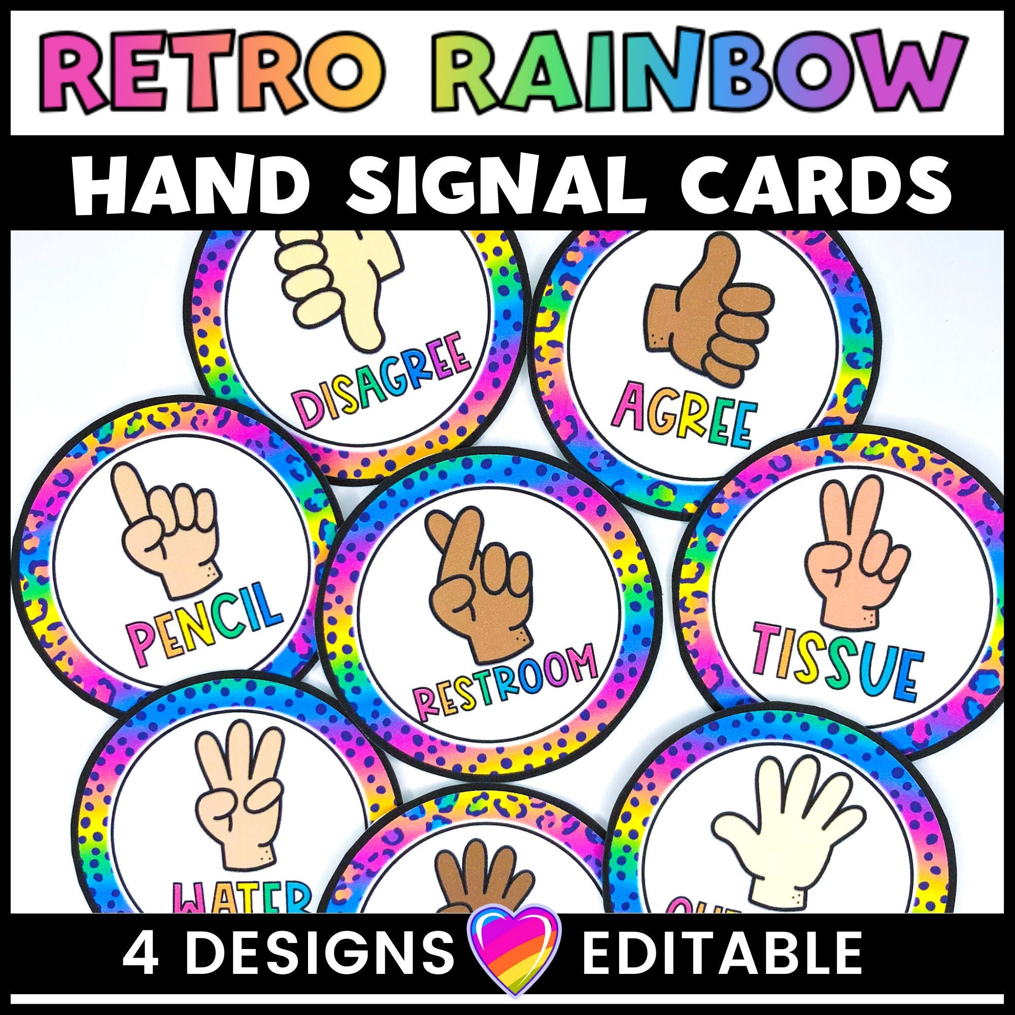 90s Retro Rainbow Editable Hand Signal Posters | Classroom Decor - Etsy