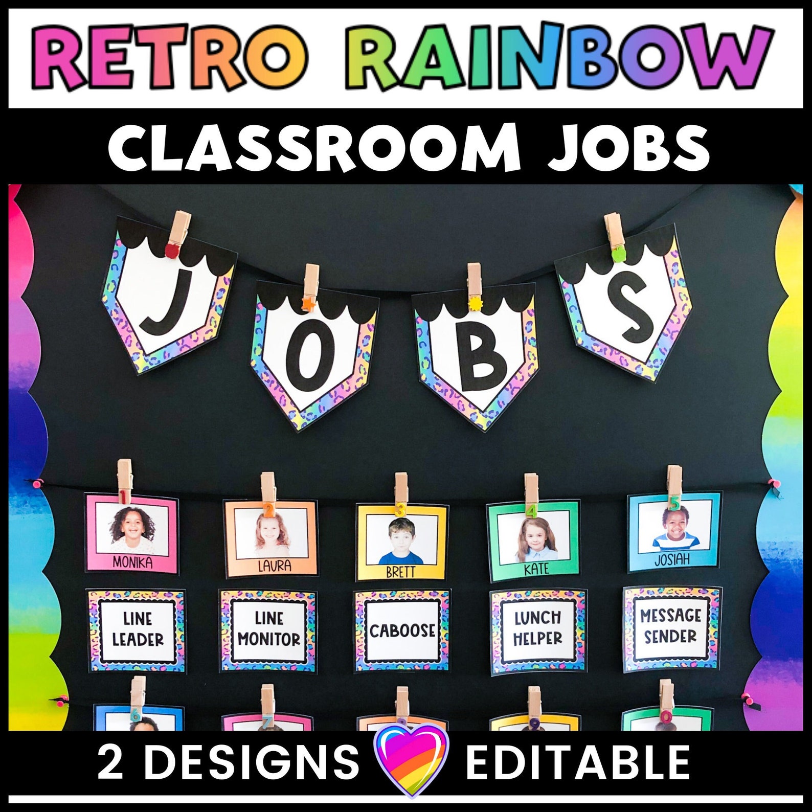 90s Retro Rainbow Editable Classroom Job Bulletin Board | Classroom ...