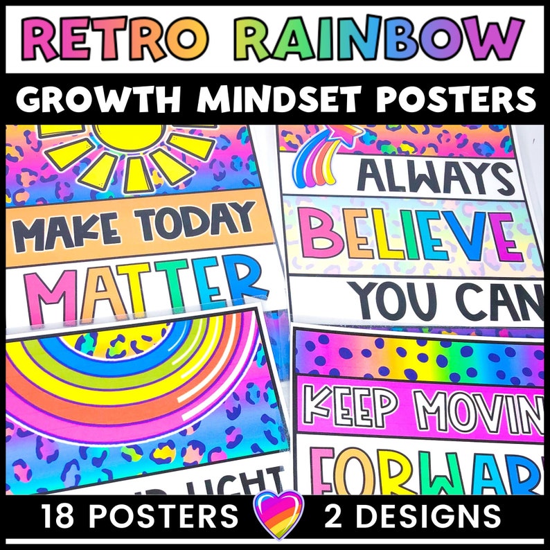 90s Retro Rainbow Inspirational Growth Mindset Posters | Classroom ...