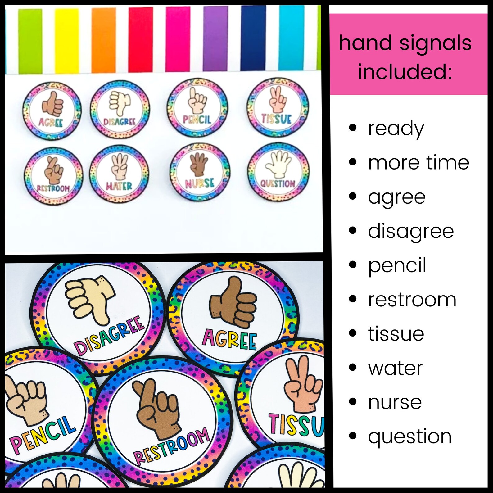 90s Retro Rainbow Editable Hand Signal Posters | Classroom Decor - Etsy