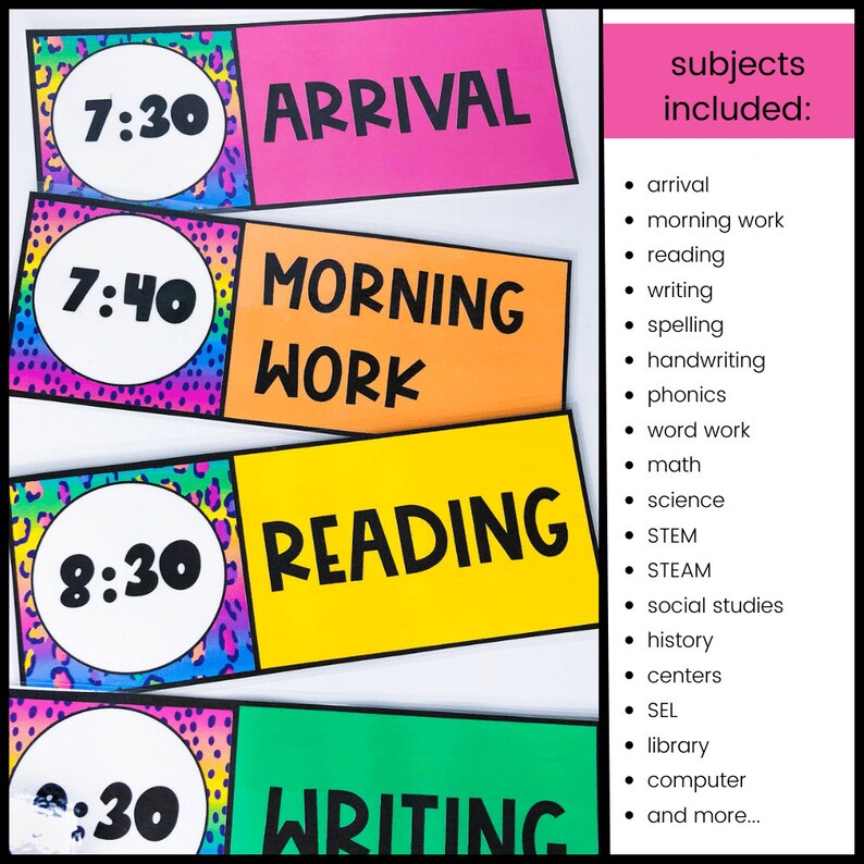 90s Retro Rainbow Editable Classroom Schedule Cards | Classroom Decor ...