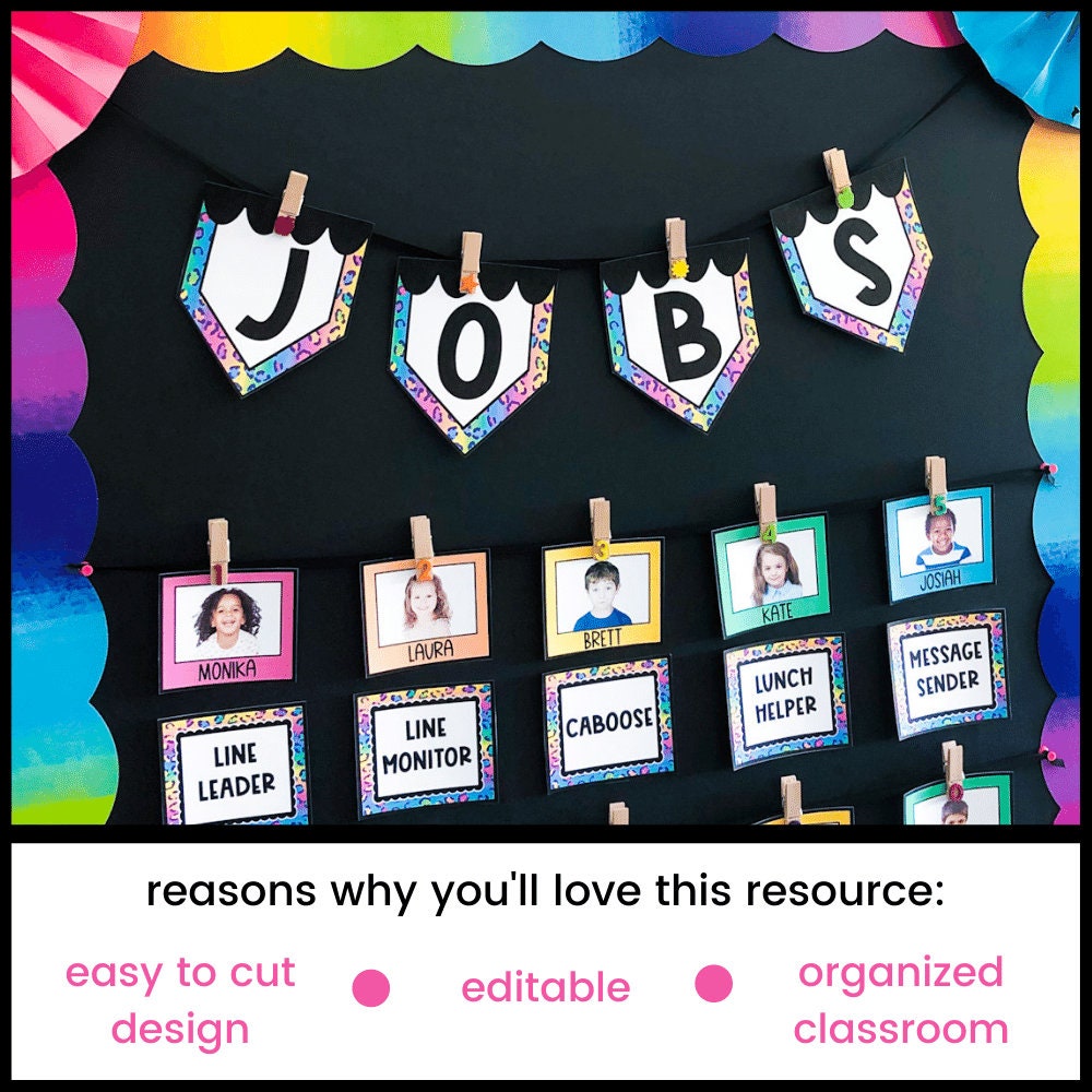 90s Retro Rainbow Editable Classroom Job Bulletin Board | Classroom ...