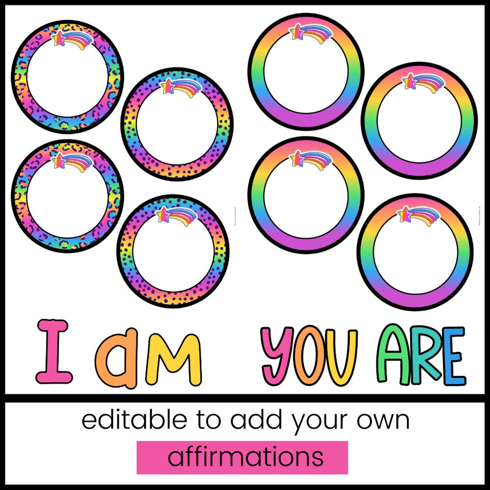 90s Retro Rainbow Editable Affirmation Station | Classroom Decor - Etsy