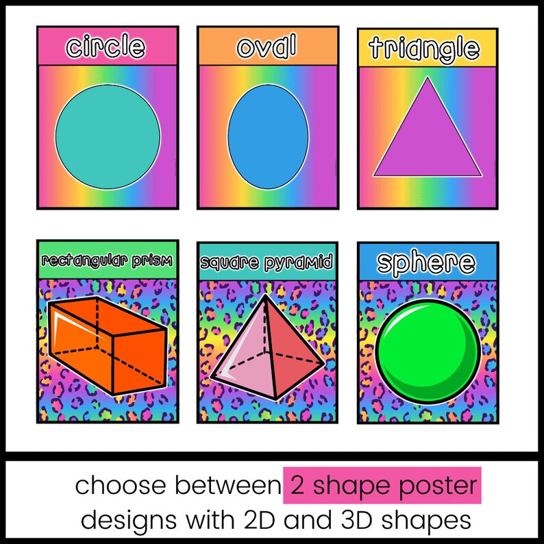 90s Retro Rainbow 2D and 3D Shape Posters | Classroom Decor - Etsy