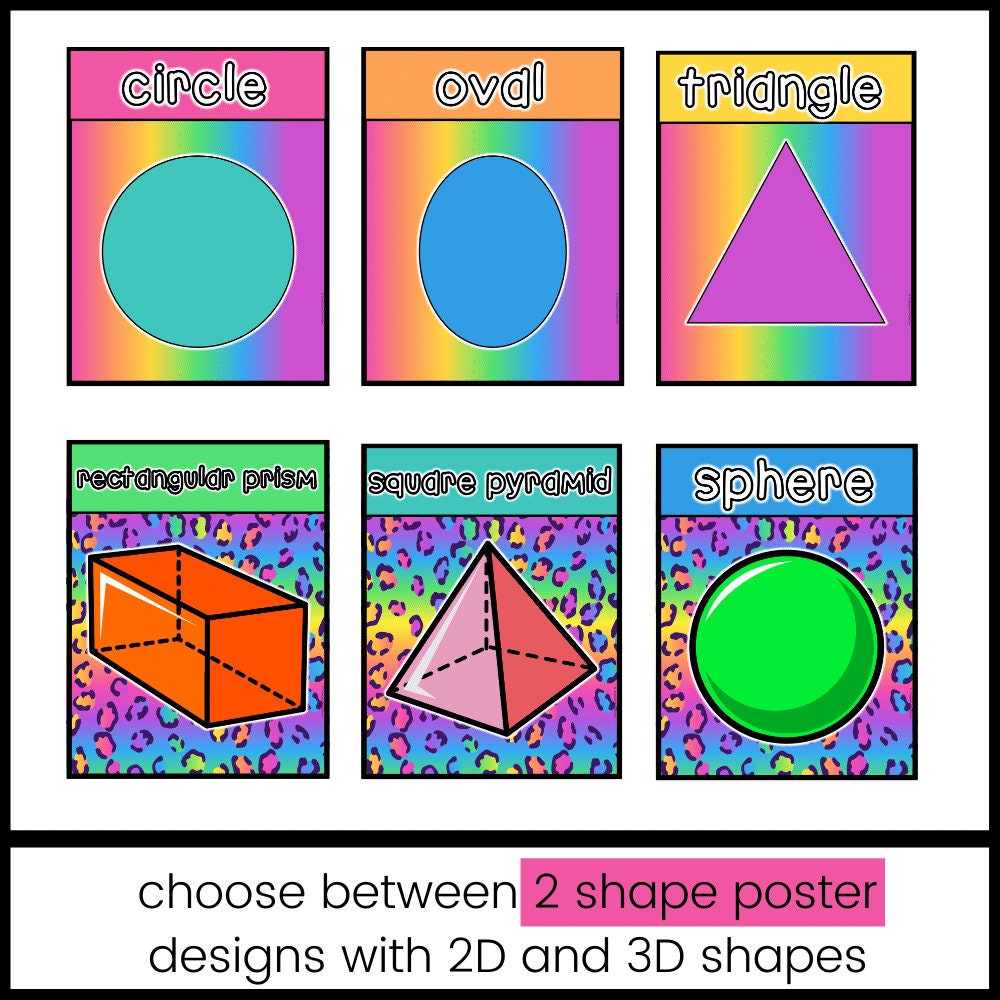 90s Retro Rainbow 2D and 3D Shape Posters | Classroom Decor - Etsy