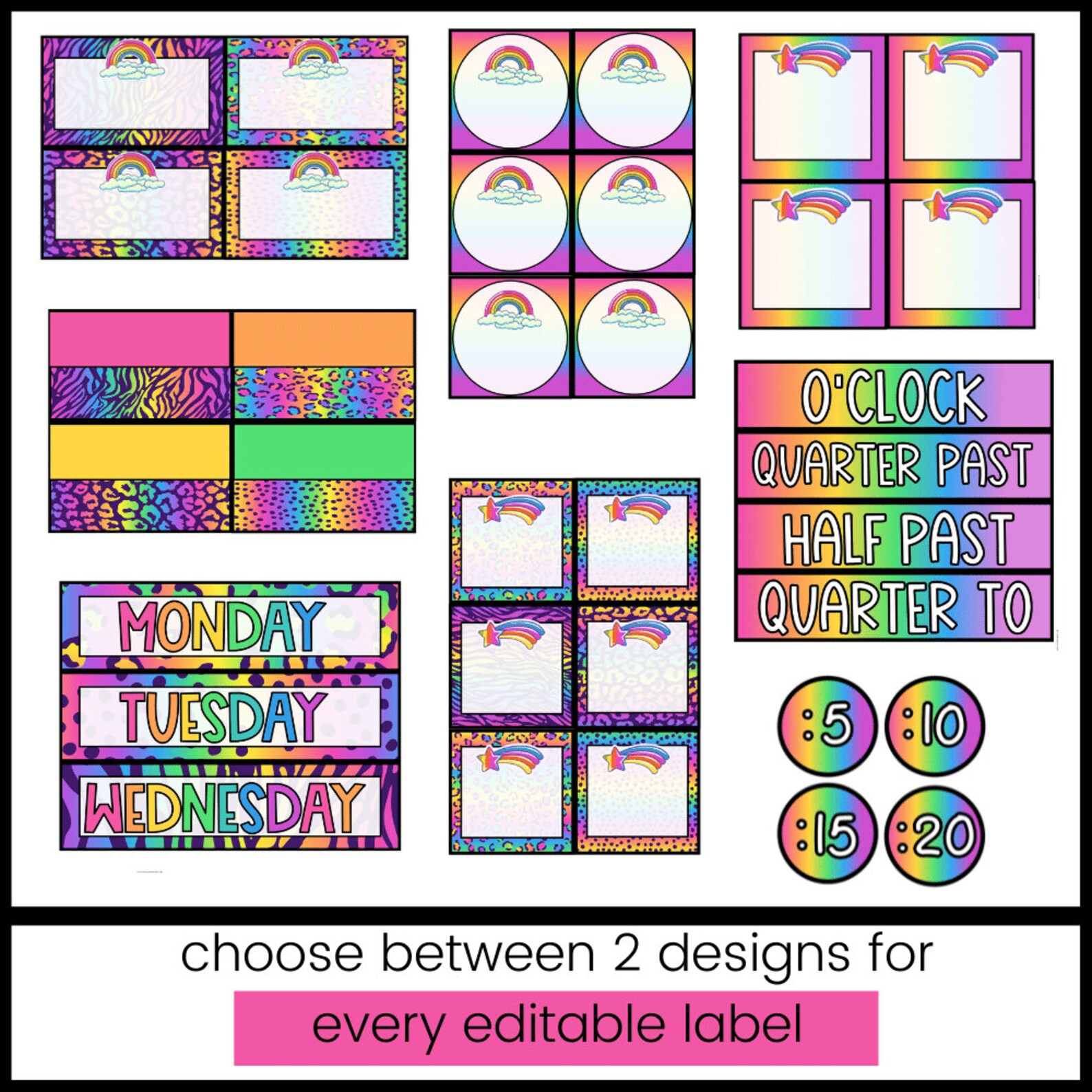 90s Retro Rainbow Editable Classroom Labels | Classroom Decor - Etsy