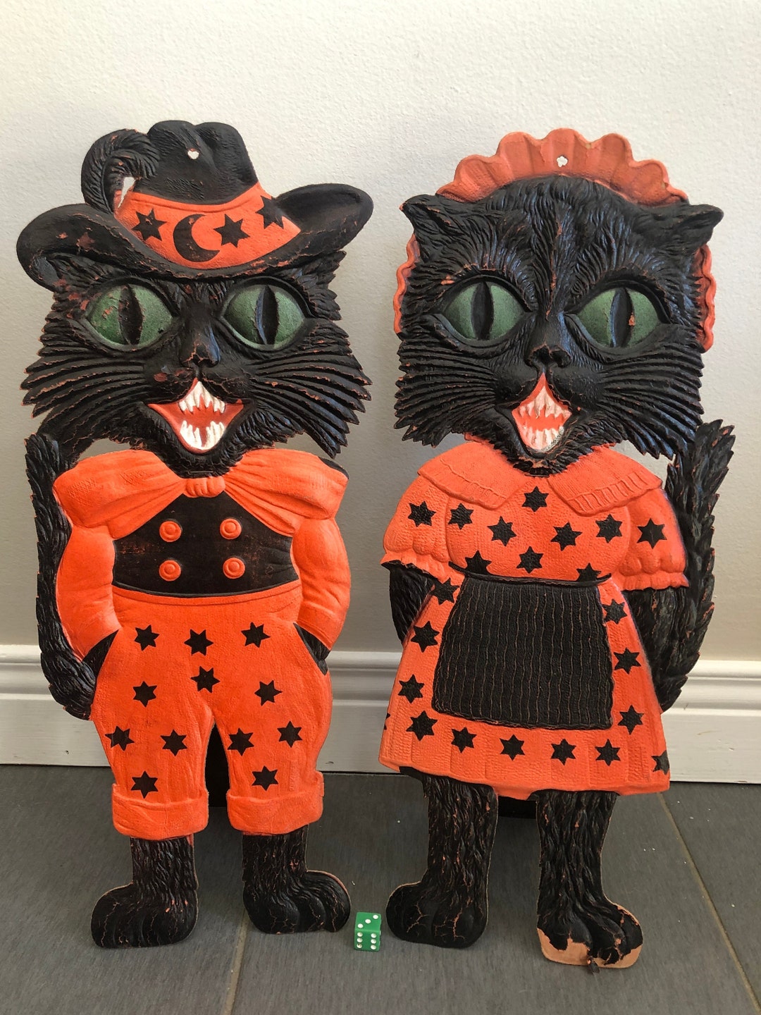 Vintage Halloween Embossed Black Cats Die Cut Decoration Stand up or ...
