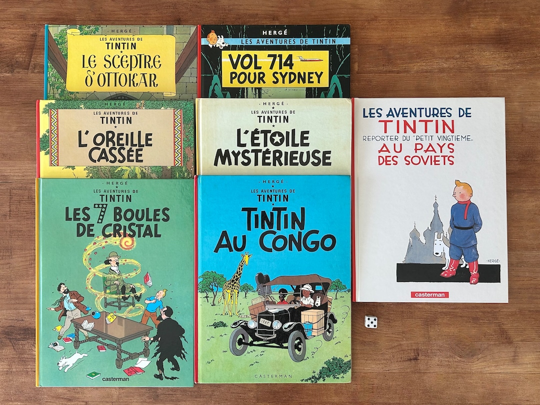 Vintage Lot of 7 Comic Albums From the Adventures of Tintin, Hergé in ...